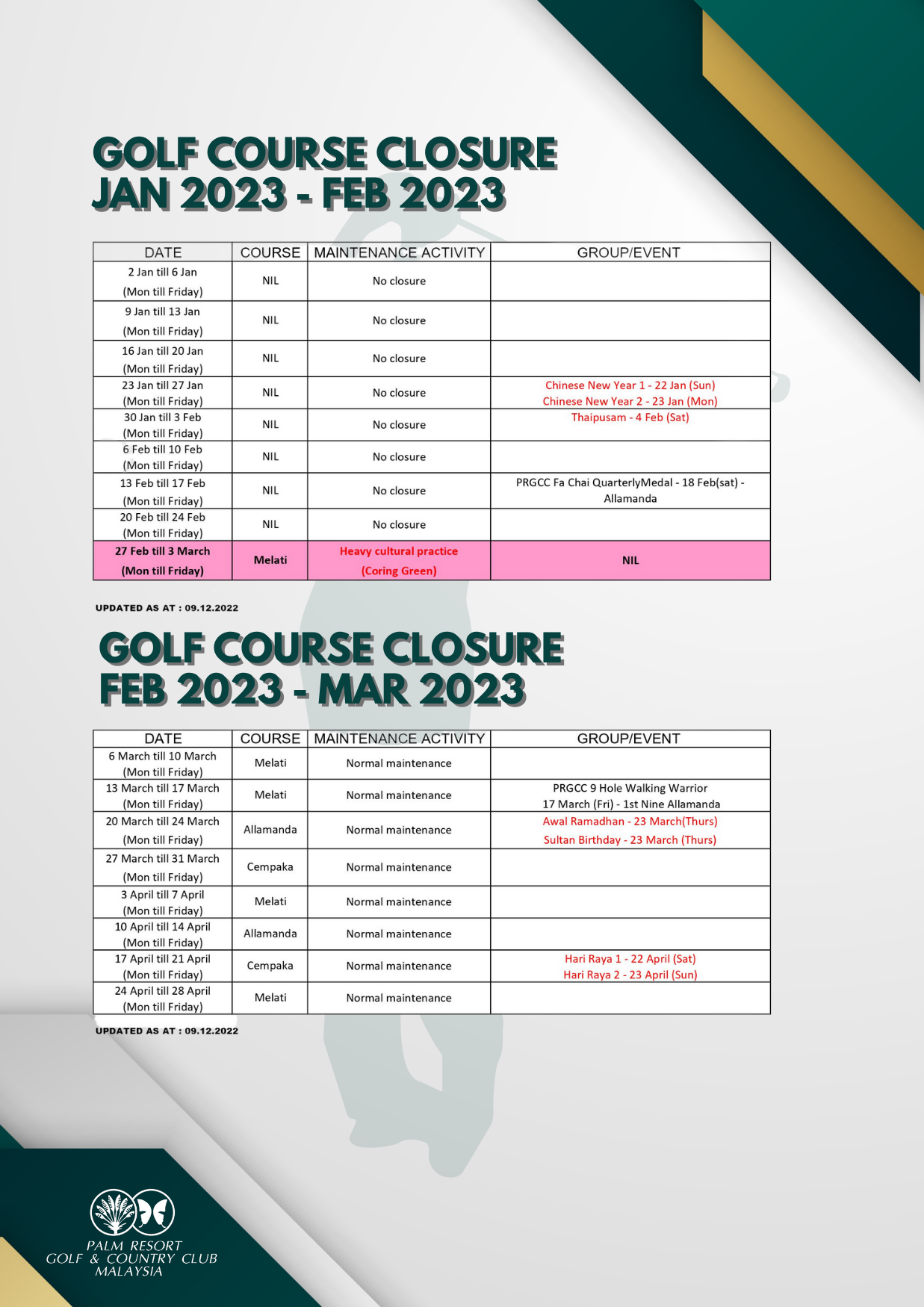 Golf Course Closure | Palm Resort